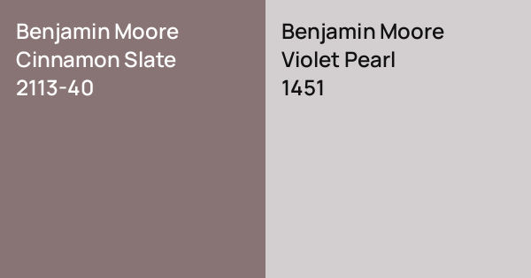 Benjamin Moore Cinnamon Slate vs. Benjamin Moore Violet Pearl comparison