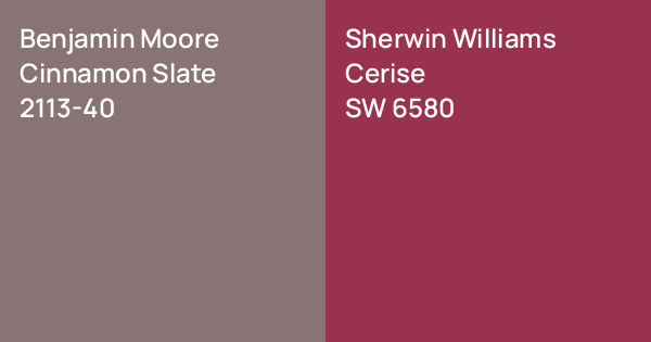 Benjamin Moore Cinnamon Slate vs. Sherwin Williams Cerise comparison