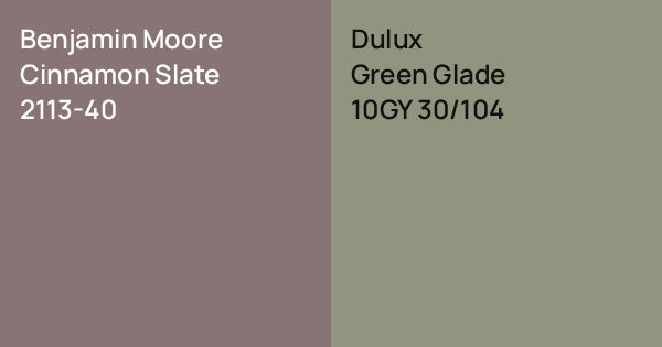 Benjamin Moore Cinnamon Slate vs. Dulux Green Glade comparison