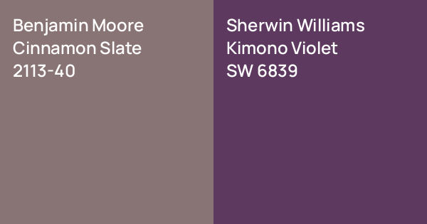 Benjamin Moore Cinnamon Slate vs. Sherwin Williams Kimono Violet comparison