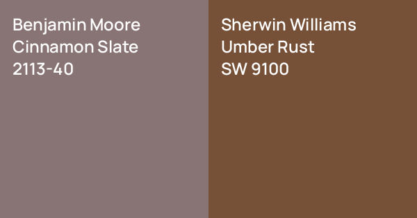 Benjamin Moore Cinnamon Slate vs. Sherwin Williams Umber Rust comparison