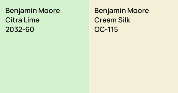 Benjamin Moore Citra Lime vs. Benjamin Moore Cream Silk comparison