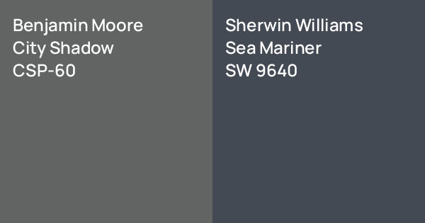 Benjamin Moore City Shadow vs. Sherwin Williams Sea Mariner comparison