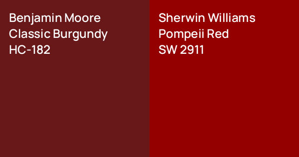 Benjamin Moore Classic Burgundy vs. Sherwin Williams Pompeii Red comparison