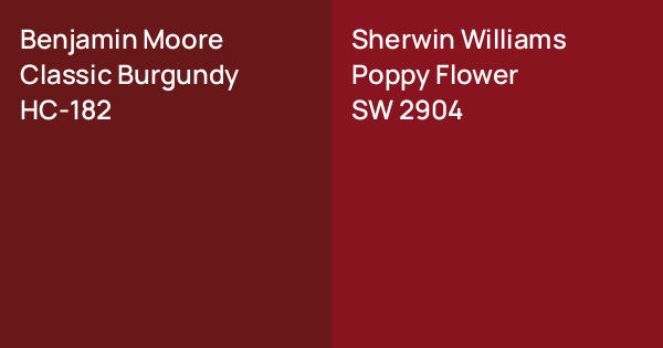 Benjamin Moore Classic Burgundy vs. Sherwin Williams Poppy Flower ...