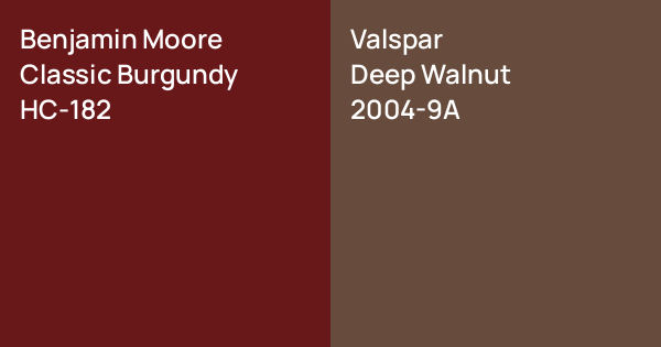 Benjamin Moore Classic Burgundy vs. Valspar Deep Walnut comparison