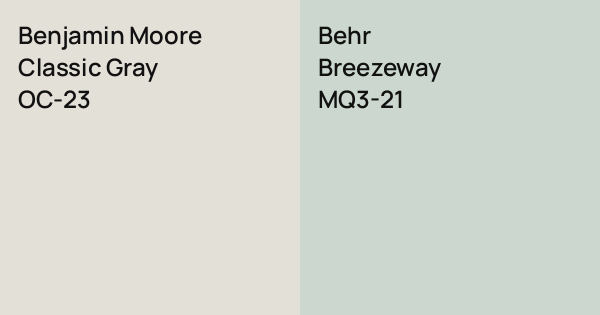 Benjamin Moore Classic Gray vs. Behr Breezeway comparison