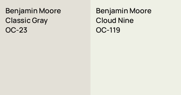 Benjamin Moore Classic Gray vs. Benjamin Moore Cloud Nine comparison