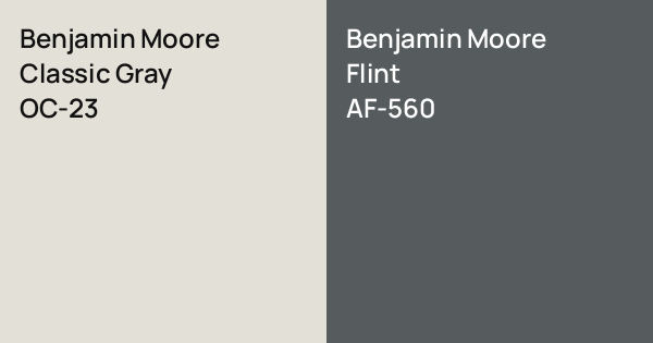 Benjamin Moore Classic Gray vs. Benjamin Moore Flint comparison