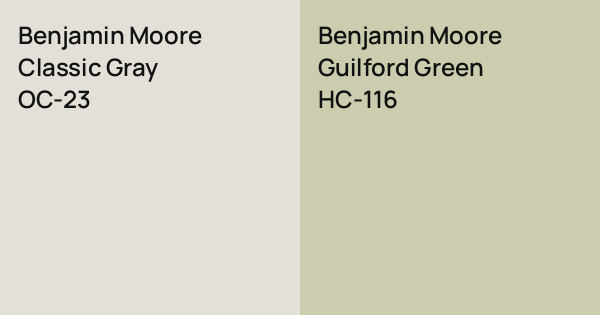 Benjamin Moore Classic Gray vs. Benjamin Moore Guilford Green comparison