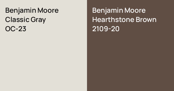 Benjamin Moore Classic Gray vs. Benjamin Moore Hearthstone Brown comparison