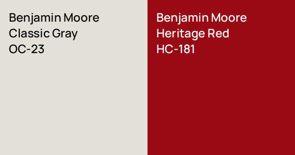 Benjamin Moore Classic Gray vs. Benjamin Moore Heritage Red comparison