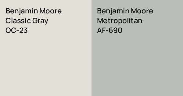 Benjamin Moore Classic Gray vs. Benjamin Moore Metropolitan comparison