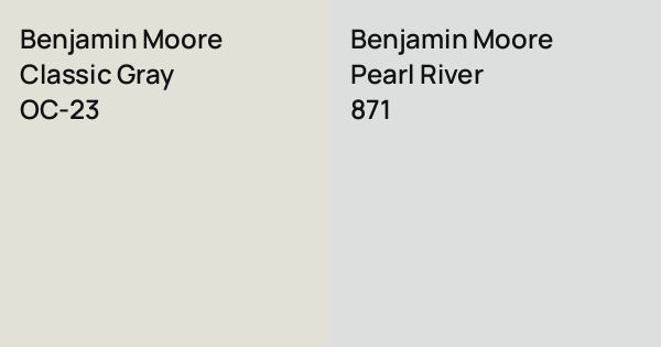 Benjamin Moore Classic Gray vs. Benjamin Moore Pearl River comparison
