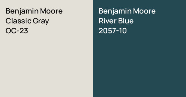 Benjamin Moore Classic Gray vs. Benjamin Moore River Blue comparison