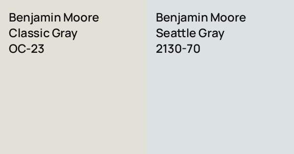 Benjamin Moore Classic Gray vs. Benjamin Moore Seattle Gray comparison