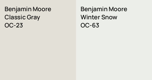 Benjamin Moore Classic Gray vs. Benjamin Moore Winter Snow comparison