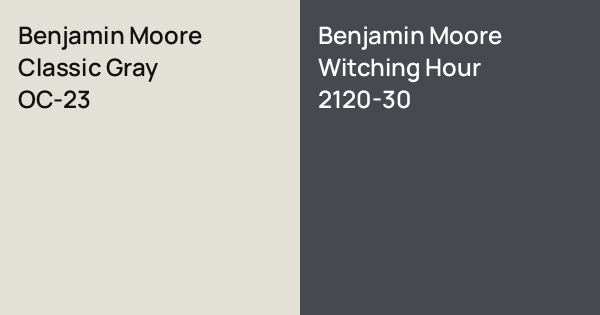 Benjamin Moore Classic Gray vs. Benjamin Moore Witching Hour comparison