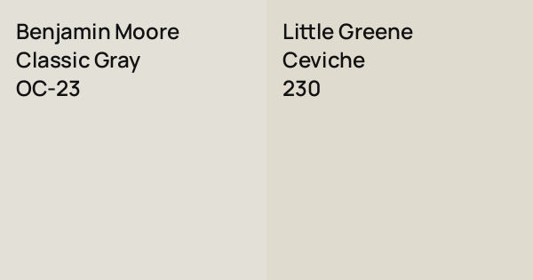 Benjamin Moore Classic Gray vs. Little Greene Ceviche comparison