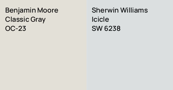 Benjamin Moore Classic Gray vs. Sherwin Williams Icicle comparison