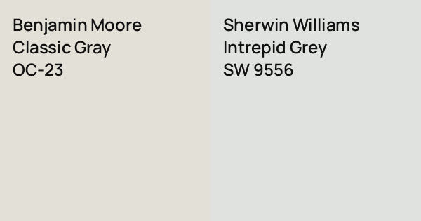Benjamin Moore Classic Gray vs. Sherwin Williams Intrepid Grey comparison