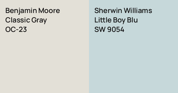 Benjamin Moore Classic Gray vs. Sherwin Williams Little Boy Blu comparison