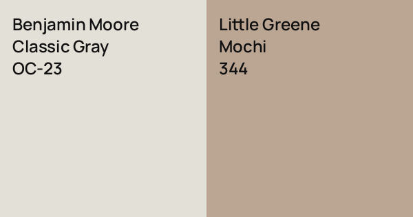 Benjamin Moore Classic Gray vs. Little Greene Mochi comparison