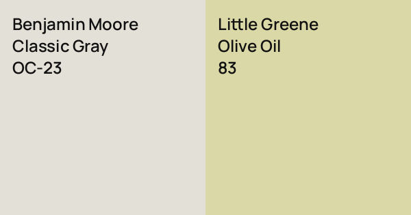 Benjamin Moore Classic Gray vs. Little Greene Olive Oil comparison