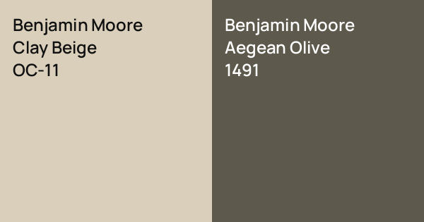 Benjamin Moore Clay Beige vs. Benjamin Moore Aegean Olive comparison