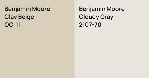Benjamin Moore Clay Beige vs. Benjamin Moore Cloudy Gray comparison