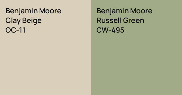 Benjamin Moore Clay Beige vs. Benjamin Moore Russell Green comparison