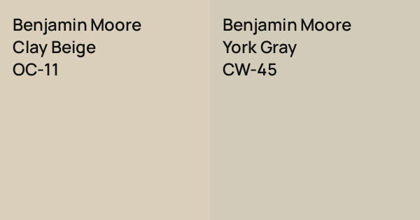 Benjamin Moore Clay Beige vs. Benjamin Moore York Gray comparison