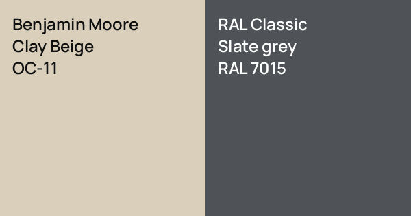 Benjamin Moore Clay Beige vs. RAL Classic Slate grey comparison