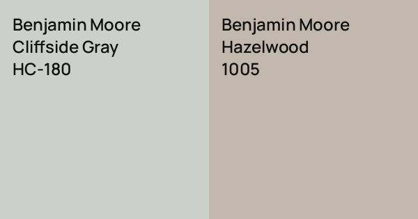 Benjamin Moore Cliffside Gray vs. Benjamin Moore Hazelwood comparison