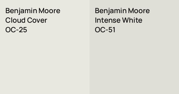 Benjamin Moore Cloud Cover vs. Benjamin Moore Intense White comparison