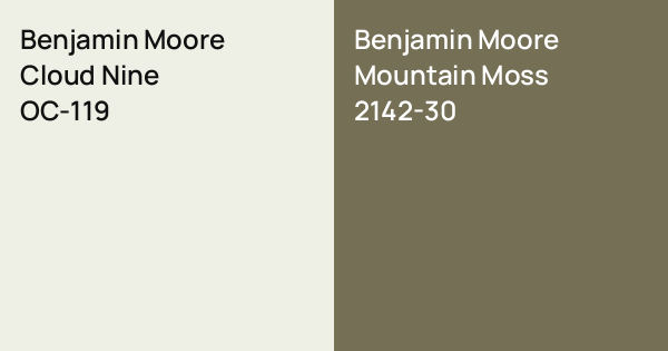 Benjamin Moore Cloud Nine vs. Benjamin Moore Mountain Moss comparison