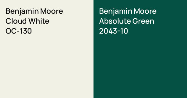 Benjamin Moore Cloud White vs. Benjamin Moore Absolute Green comparison