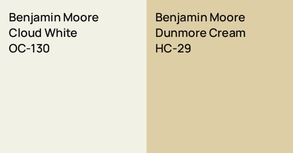 Benjamin Moore Cloud White vs. Benjamin Moore Dunmore Cream comparison