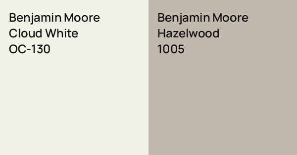 Benjamin Moore Cloud White vs. Benjamin Moore Hazelwood comparison