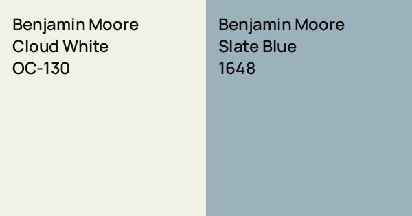 Benjamin Moore Cloud White vs. Benjamin Moore Slate Blue comparison