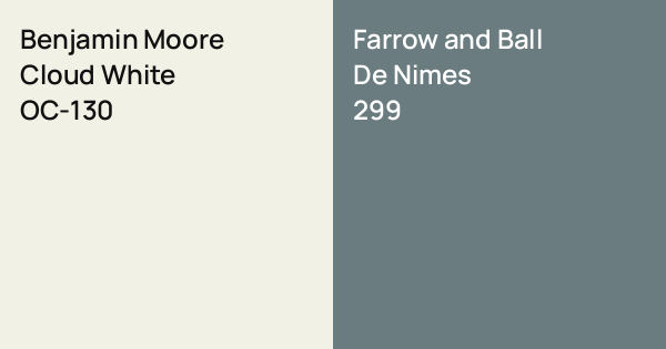 Benjamin Moore Cloud White vs. Farrow and Ball De Nimes comparison