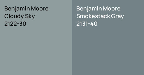 Benjamin Moore Cloudy Sky vs. Benjamin Moore Smokestack Gray comparison