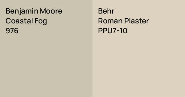 Benjamin Moore Coastal Fog vs. Behr Roman Plaster comparison