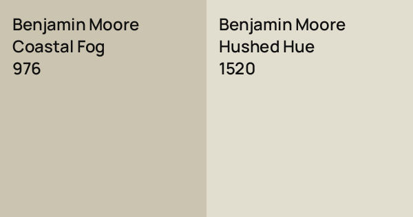Benjamin Moore Coastal Fog vs. Benjamin Moore Hushed Hue comparison