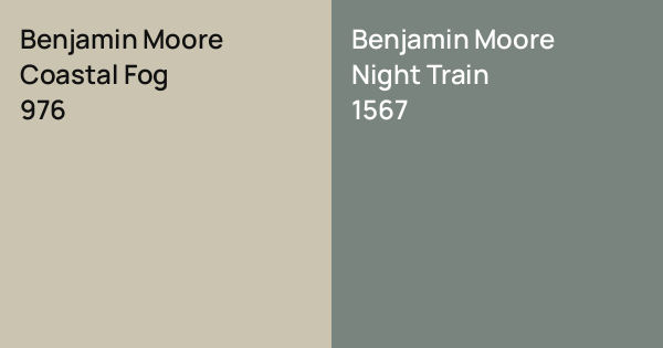 Benjamin Moore Coastal Fog vs. Benjamin Moore Night Train comparison