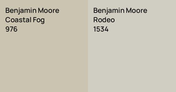 Benjamin Moore Coastal Fog vs. Benjamin Moore Rodeo comparison