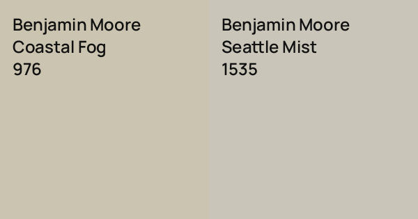 Benjamin Moore Coastal Fog vs. Benjamin Moore Seattle Mist comparison