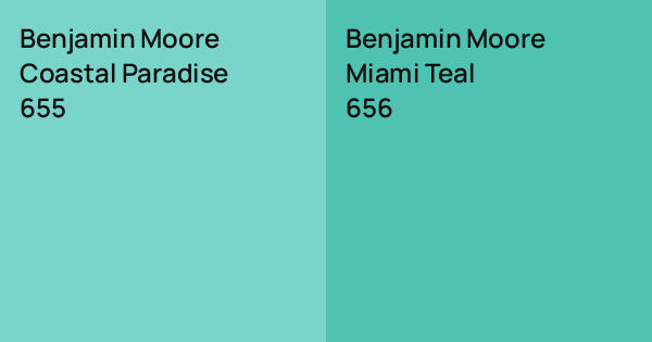 Benjamin Moore Coastal Paradise vs. Benjamin Moore Miami Teal comparison