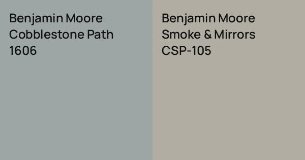 Benjamin Moore Cobblestone Path vs. Benjamin Moore Smoke & Mirrors comparison