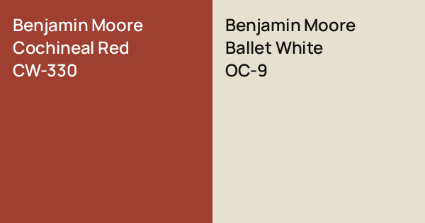 Benjamin Moore Cochineal Red vs. Benjamin Moore Ballet White comparison